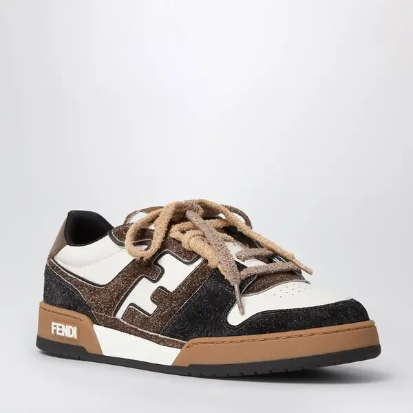 Fendi White Leather And Brown Suede Low-top Trainers - Multicolor
