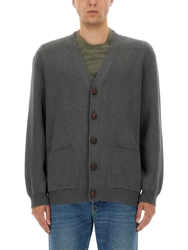 GOLDEN GOOSE Logo Lapel Cardigan - Gray