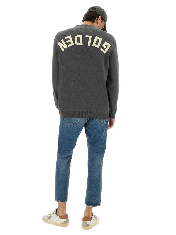 GOLDEN GOOSE Logo Lapel Cardigan - Gray