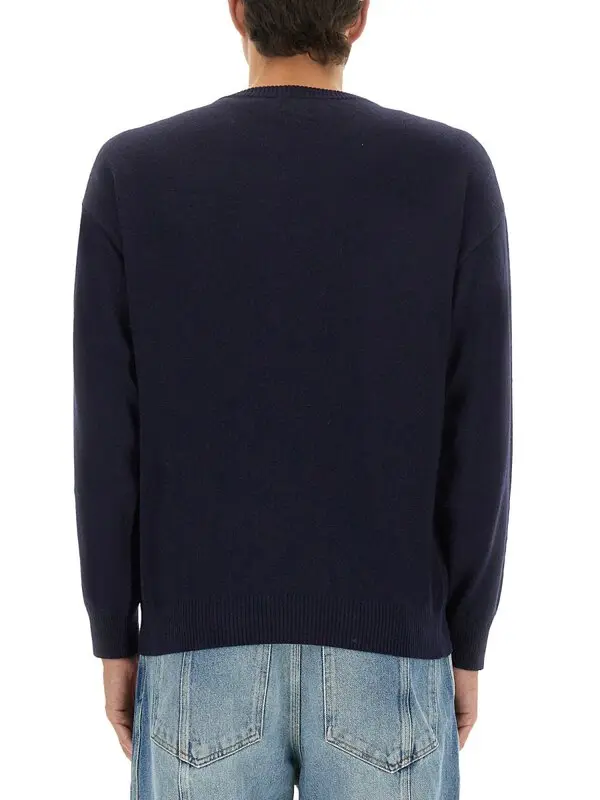 Moschino Wool And Cashmere Pullover With Embroidered Detail - Blue
