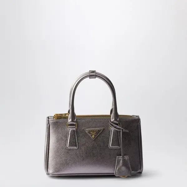 Prada Galleria Mini Chrome Patent Saffiano Bag - Gray