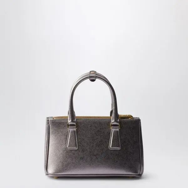 Prada Galleria Mini Chrome Patent Saffiano Bag - Gray
