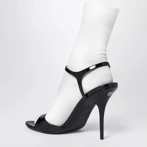 Balenciaga Avenue Sock Sandal In Patent Leather And Mesh - Black