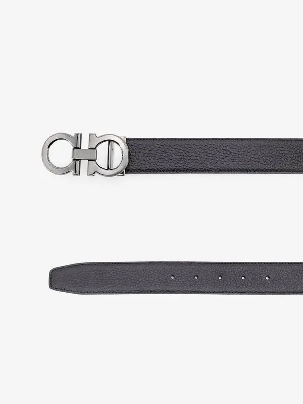 FERRAGAMO Reversible Hammered Leather Belt With Gancini Buckle - Multicolor