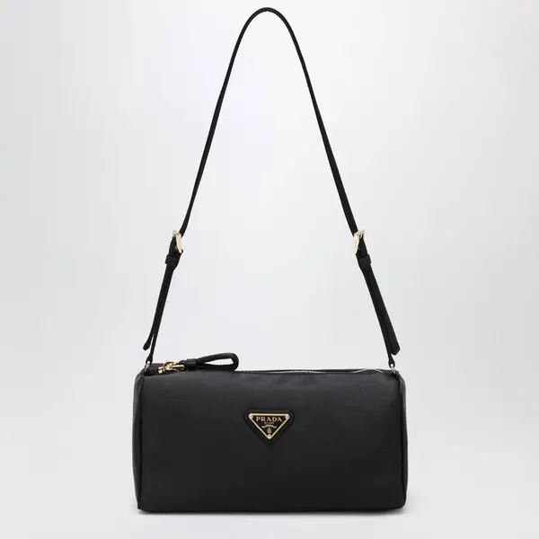 Prada Satin Pouch With Enamel Triangle Logo - Black