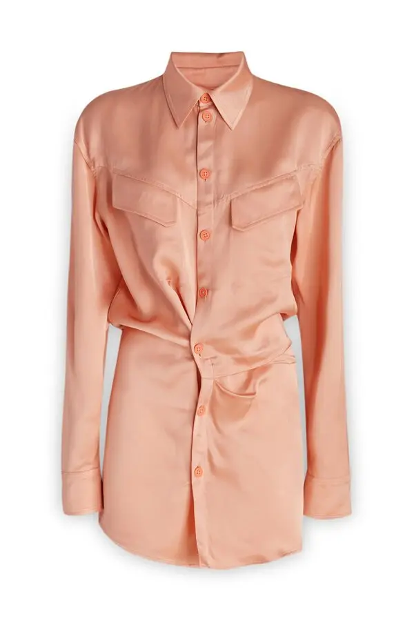 Off-White Button-up Shirt Dress With Knot Detailing