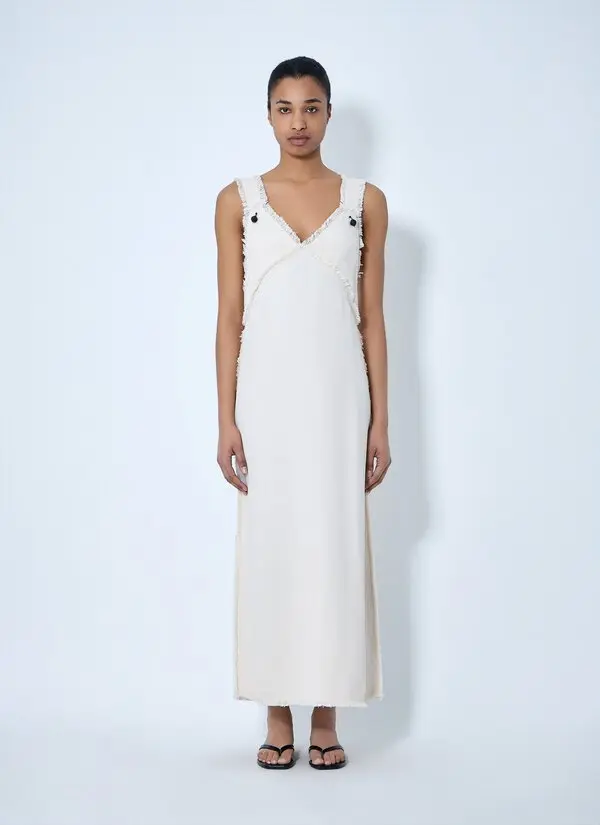 TOTEME Bouclé Maxi Dress With Frayed Edges - White