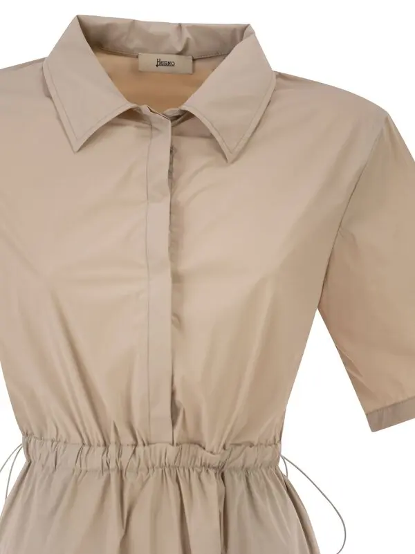 Herno Light Stretch Nylon Shirt Dress With Drawstring Waist - Cream