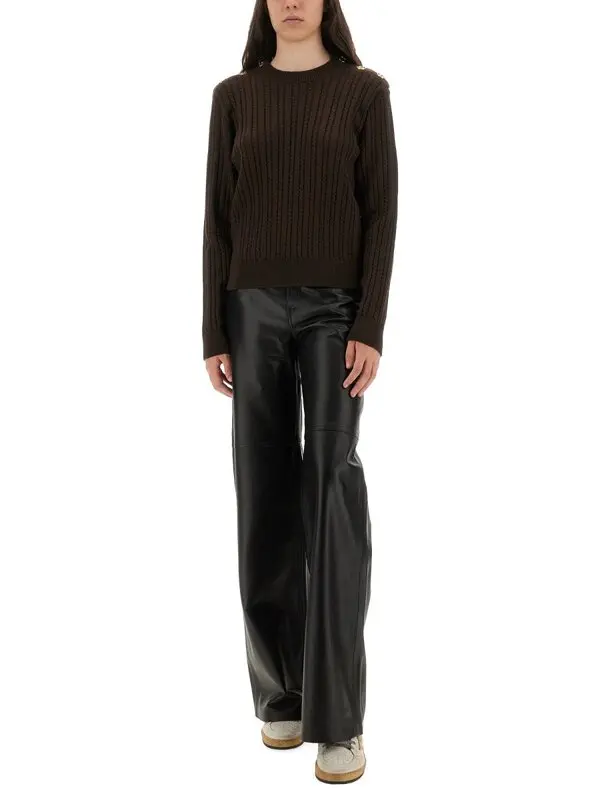 GOLDEN GOOSE Wool Sweater With Button Detail - Brown