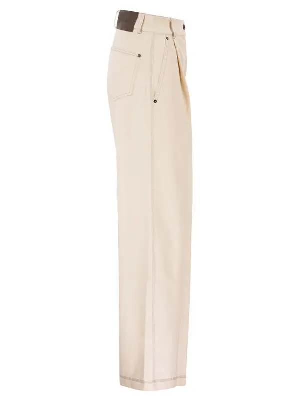 Max Mara Wide-leg Denim-effect Jersey Trousers - Cream