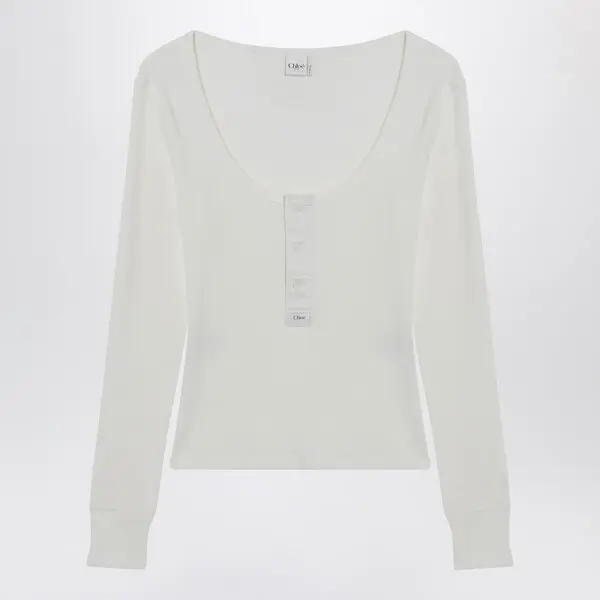 Chloé Cotton Jersey Henley Top With Logo Detail