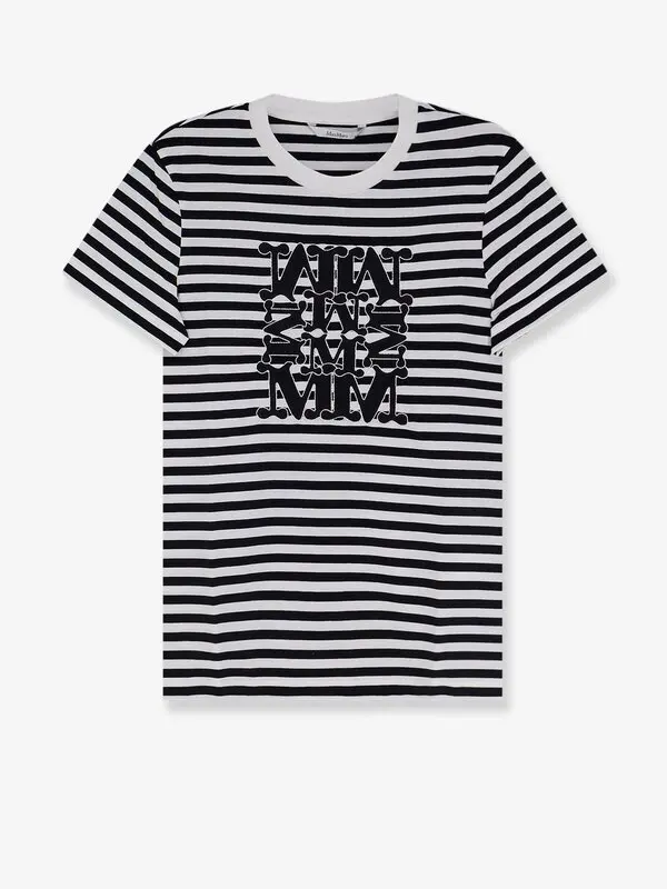 Max Mara Striped Cotton T-shirt With Embroidered Logo - Multicolor