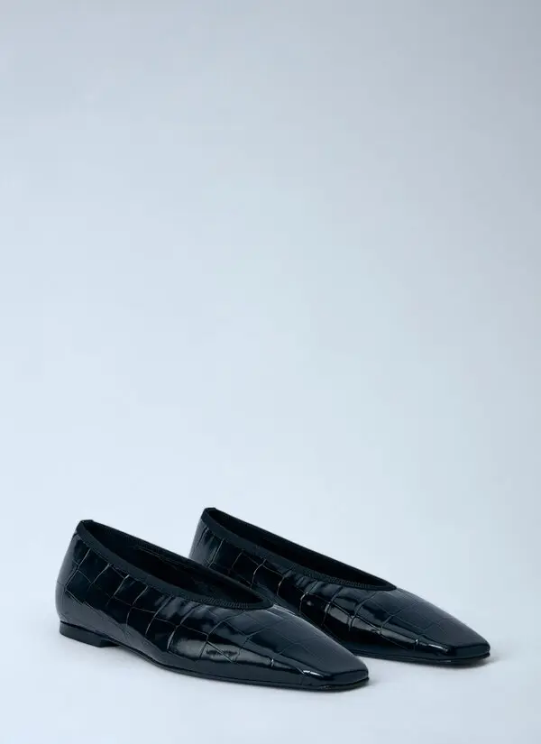 TOTEME Croc-embossed Leather Ballerina Flats - Black