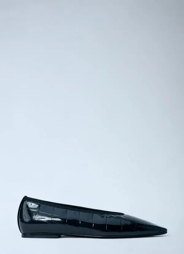 TOTEME Croc-embossed Leather Ballerina Flats - Black