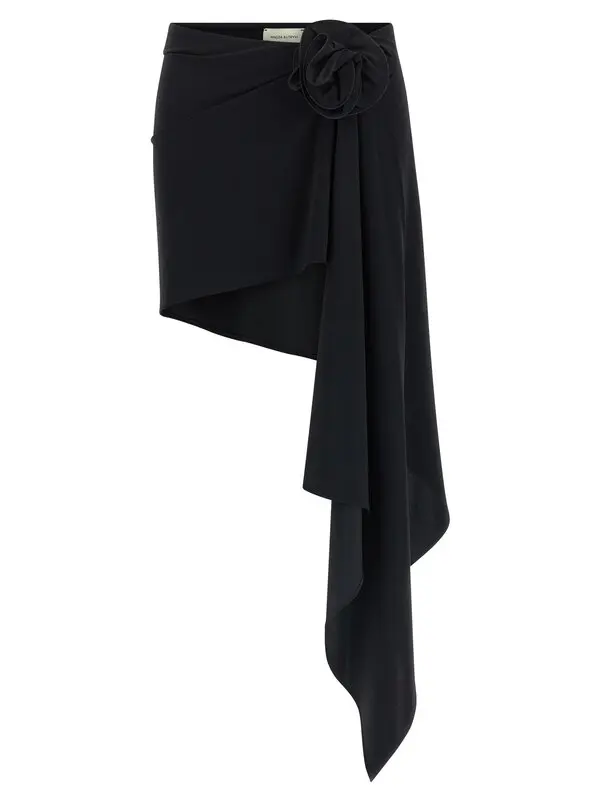Magda Butrym Draped Maxi Flower Appliqué Skirt - Black