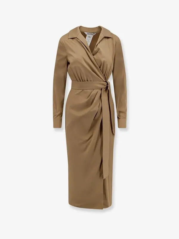 Max Mara Cotton Blend Draped V-neck Dress - Multicolor