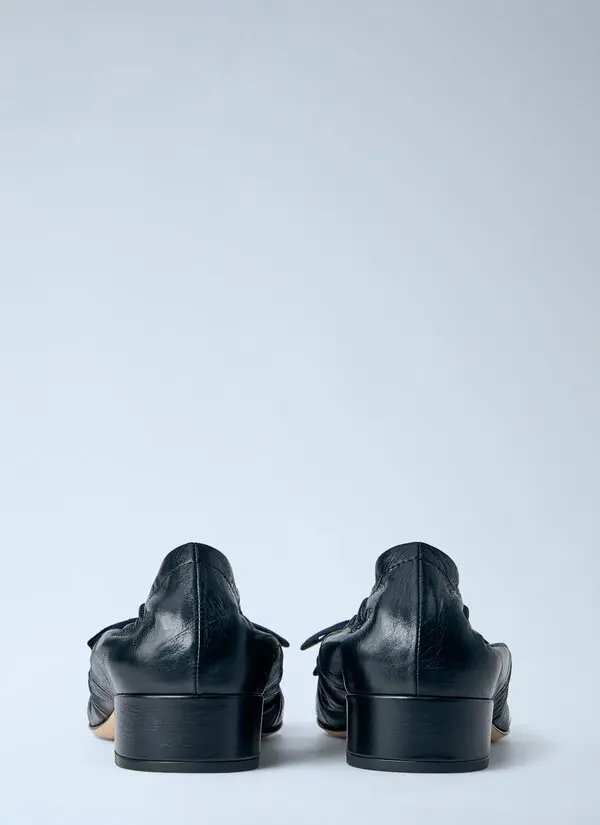 Prada Leather Ballet Flats With Bow Detailing - Black