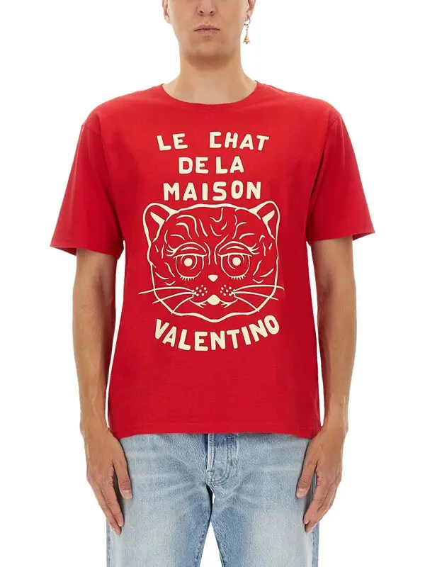 Valentino Garavani T-shirt With Chat De La Maison Print - Red