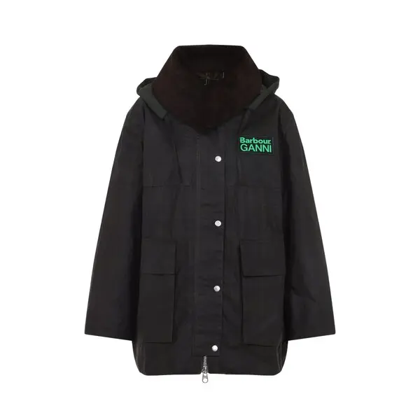 BARBOUR X GANNI Checked Waxed Cotton Duffle Jacket With Drawstring Hood