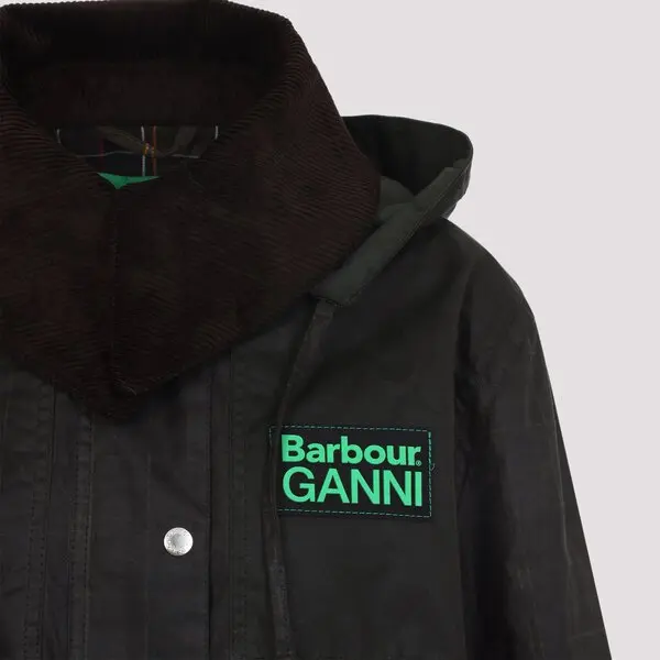 BARBOUR X GANNI Checked Waxed Cotton Duffle Jacket With Drawstring Hood
