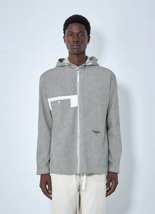 Stone Island Striped Cotton Hooded Zip Jacket