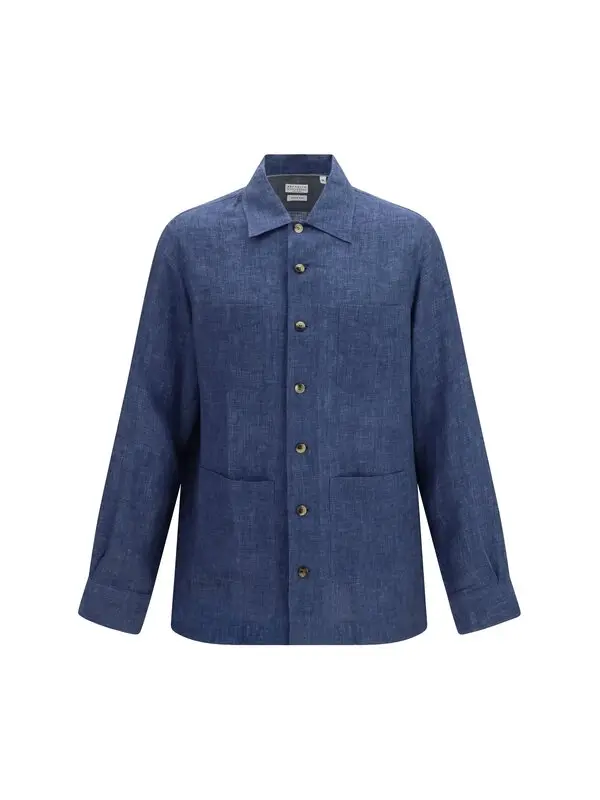Brunello Cucinelli Easy Fit Linen Shirt - Blue