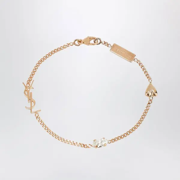 Saint Laurent Cassandre Heart Charm Bracelet With Rhinestones - Silver