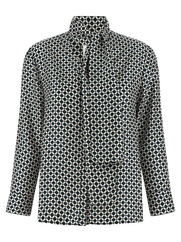 Max Mara S Mmvittoria' Printed Silk Twill V-neck Shirt - Blue
