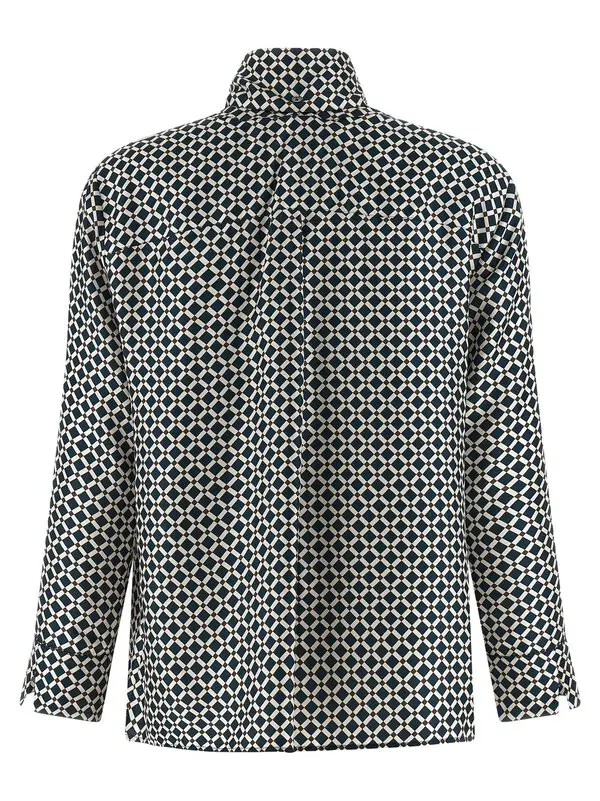 Max Mara S Mmvittoria' Printed Silk Twill V-neck Shirt - Blue