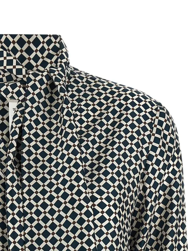 Max Mara S Mmvittoria' Printed Silk Twill V-neck Shirt - Blue