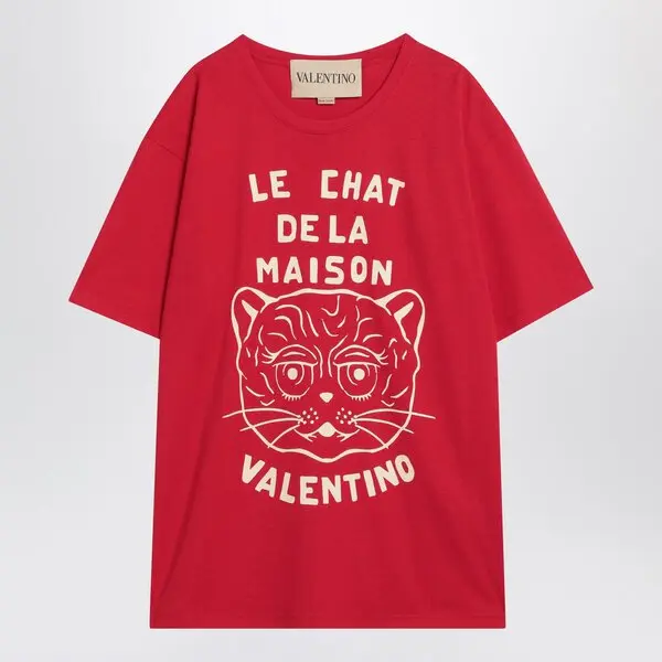 Valentino Garavani T-shirt With Le Chat De La Maison Print - Red