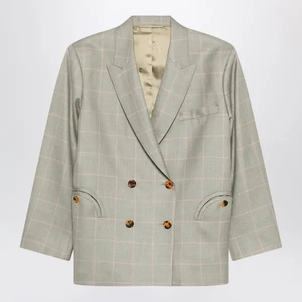 BLAZÉ MILANO Double-breasted Beige Blazer With Pink Check Pattern