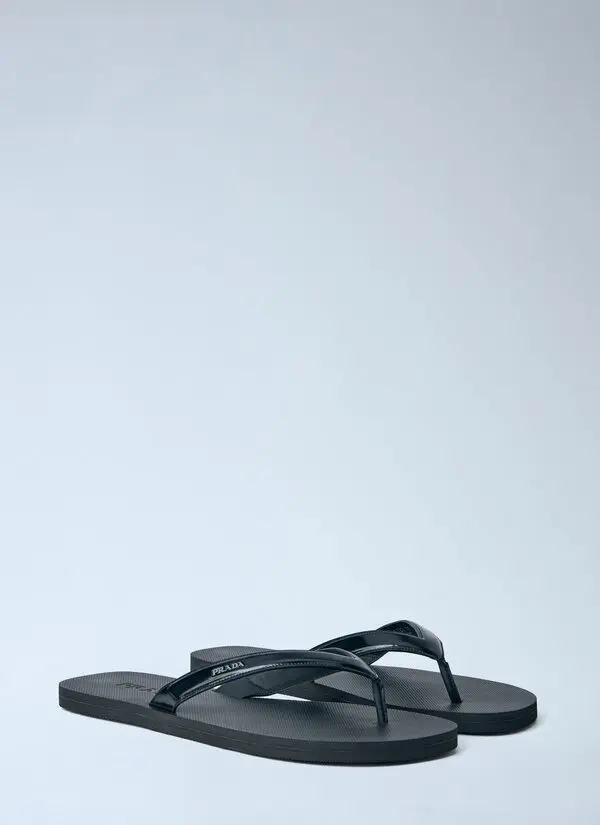 Prada Embossed Logo Leather Flip-flop Sandals - Black