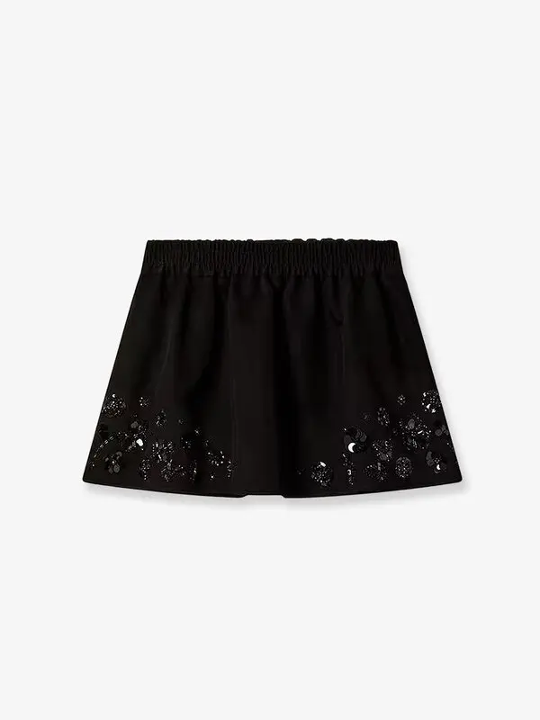GOLDEN GOOSE Cotton Blend Midi Skirt With Floral Sequin And Crystal Embellishments - Black