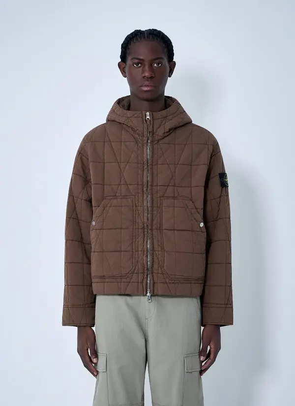 Stone Island Short Quilted Parka Jacket - Brown
