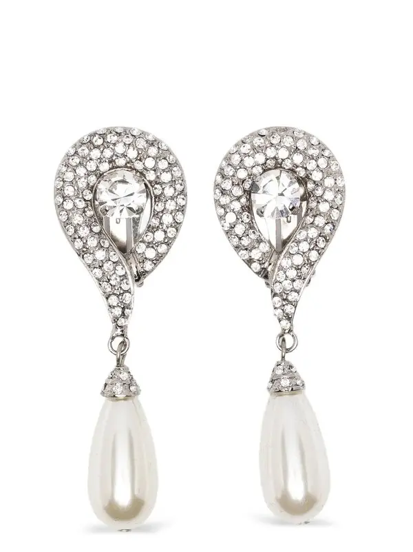 Alessandra Rich Crystal And Pearl Pendant Earrings - Silver