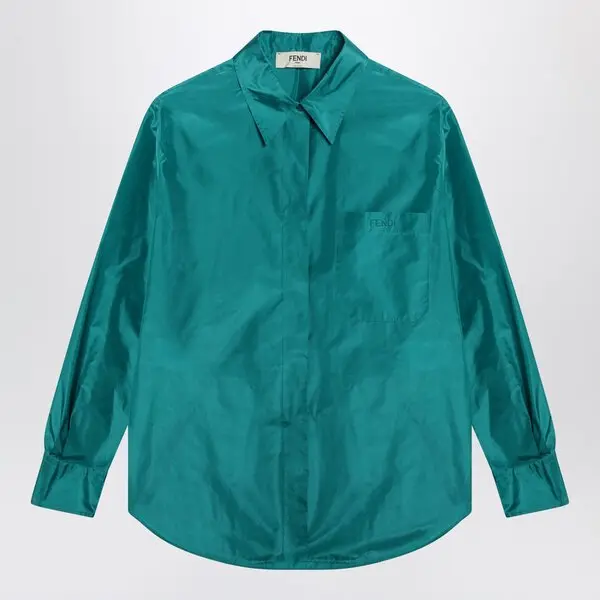 Fendi Silk Shirt With Embroidered Logo - Blue