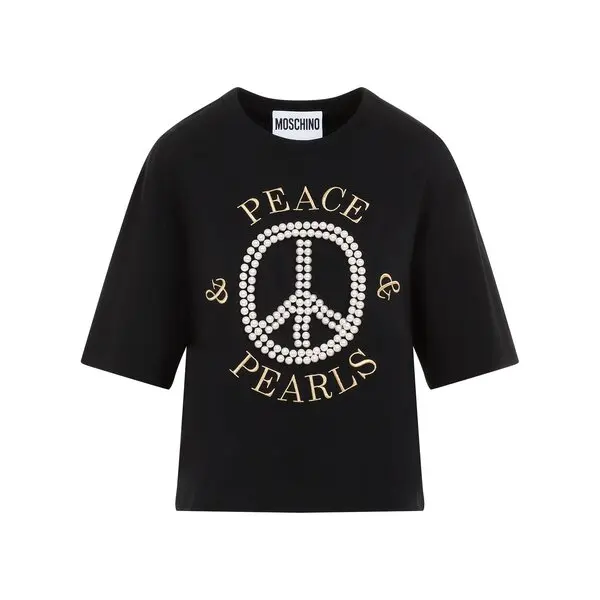 Moschino Cotton T-shirt With Pearl Embellishment - Black