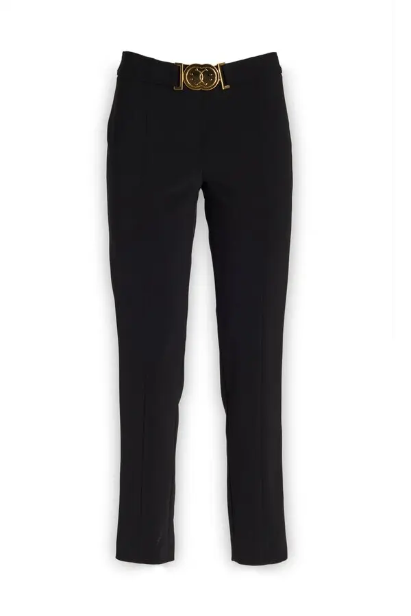 Moschino Black Trousers With Gold Buckle Detail