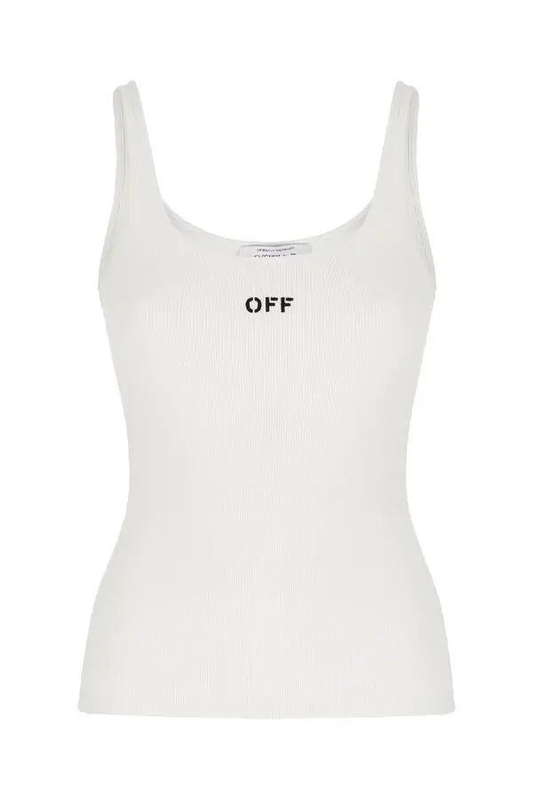 Off-White Ribbed Tank Top With Logo Detail