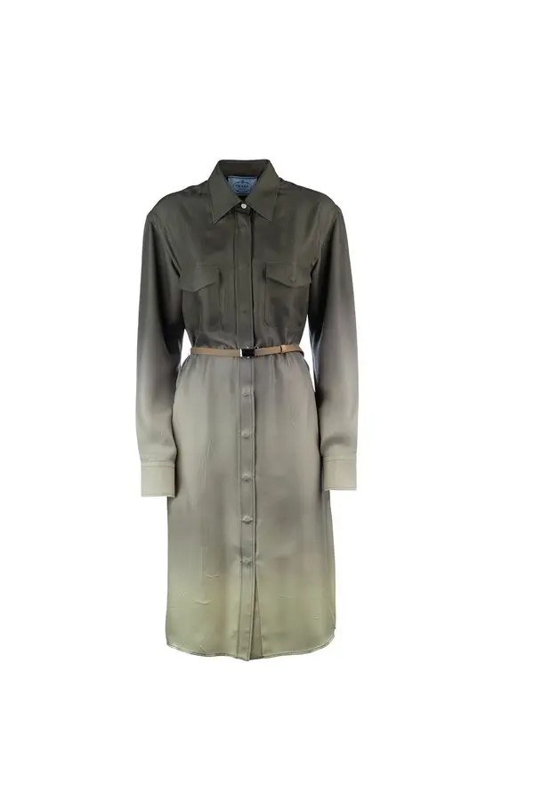 Prada Long Sleeve Belted Shirt Dress