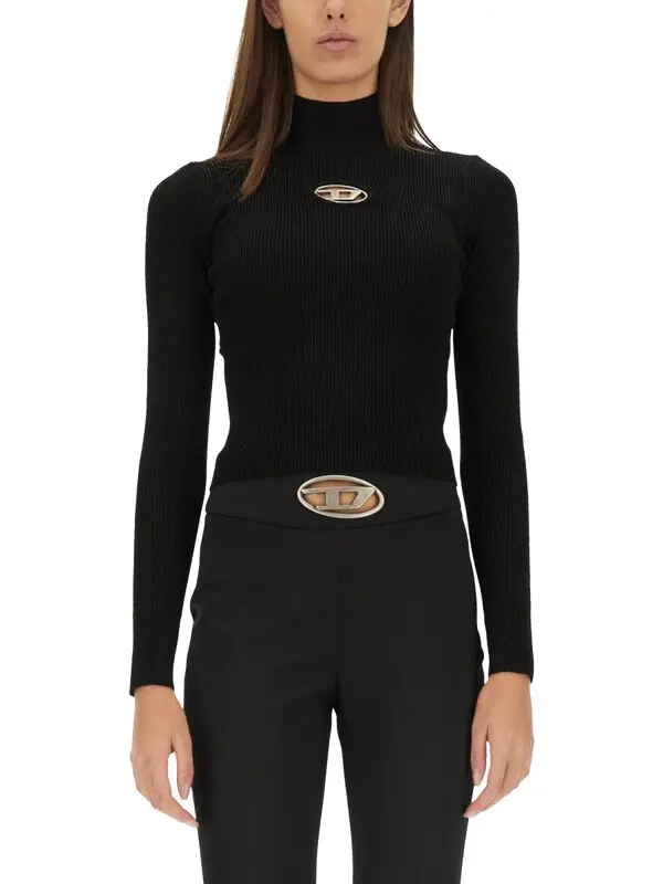 DIESEL® Ribbed Turtleneck Top With Logo Detail