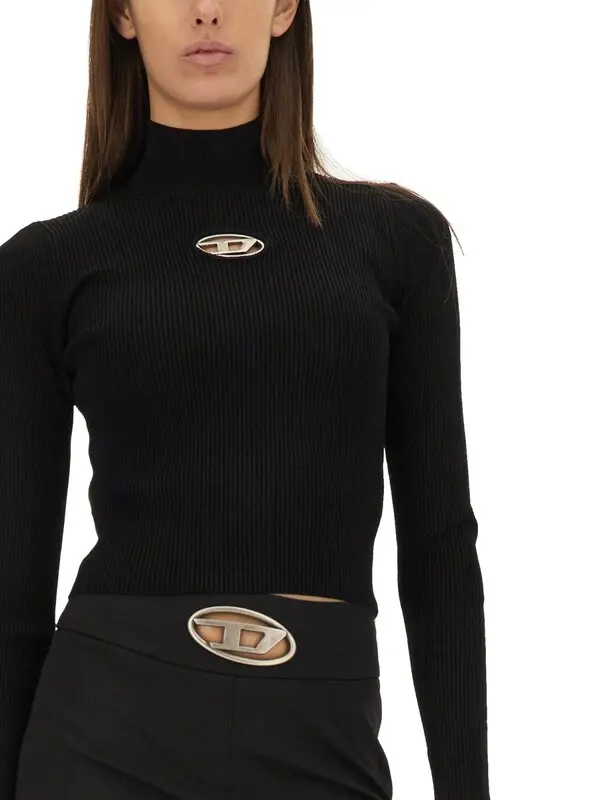 DIESEL® Ribbed Turtleneck Top With Logo Detail