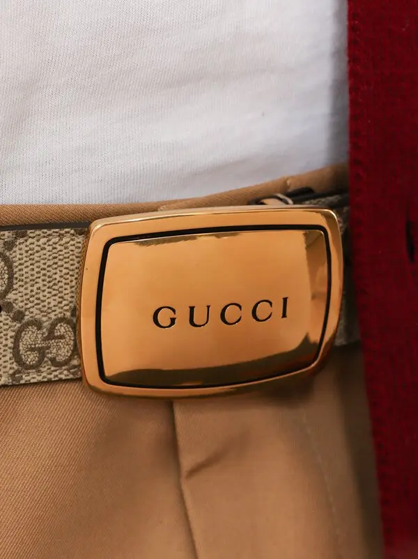 Gucci Gg Supreme Belt With Engraved Buckle - Multicolor