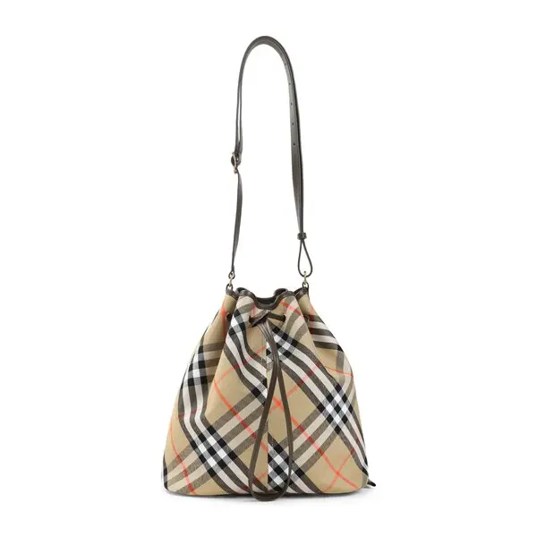 Burberry Medium Cotton Drawstring Bucket Shoulder Bag - Multicolor