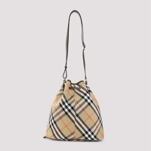 Burberry Medium Cotton Drawstring Bucket Shoulder Bag - Multicolor