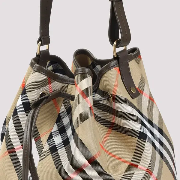 Burberry Medium Cotton Drawstring Bucket Shoulder Bag - Multicolor