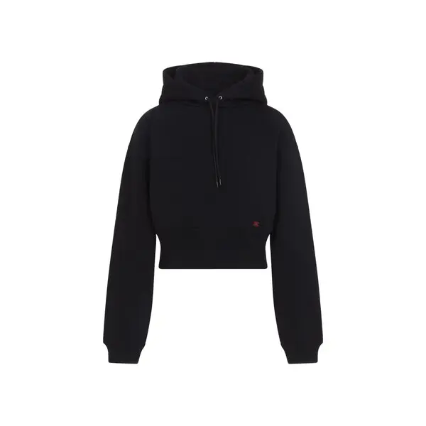 Celine Cropped Cotton Hoodie With Logo Detail