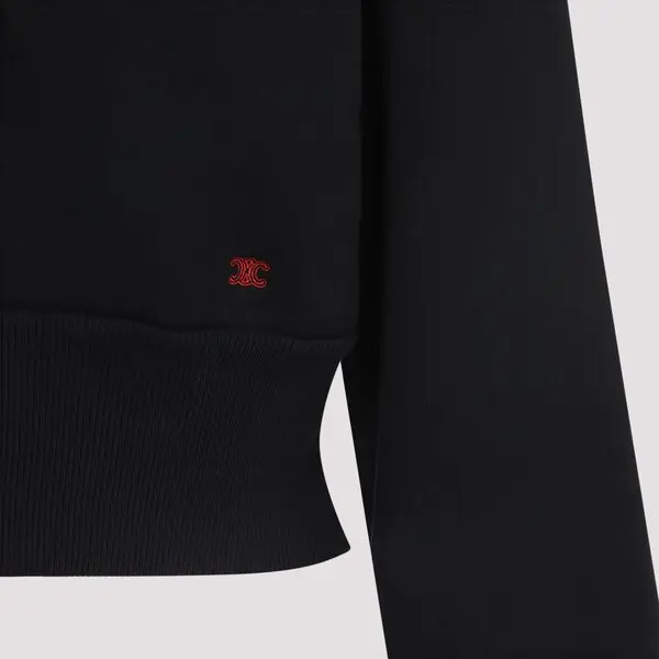 Celine Cropped Cotton Hoodie With Logo Detail