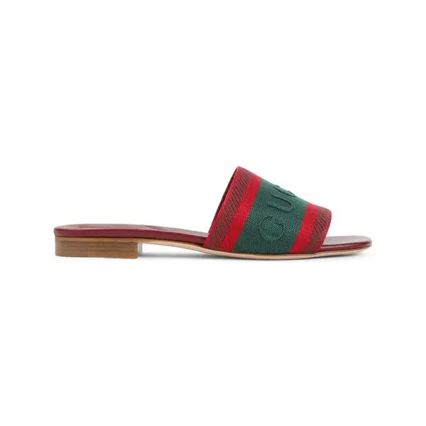 Gucci And Green Cotton Canvas Jane Sandals - Red